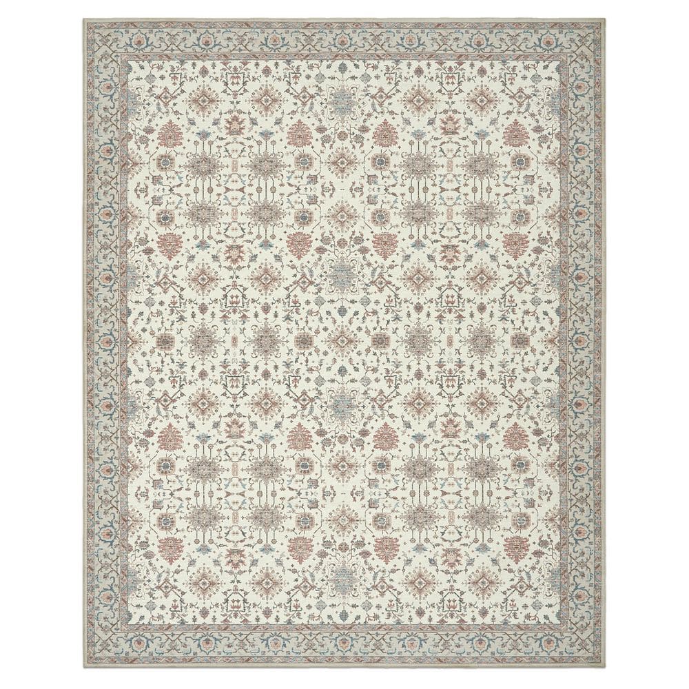 Laura Ashley Aure Floral Border Chenille Muticolor Ivory 8 ft. x 10 ft ...