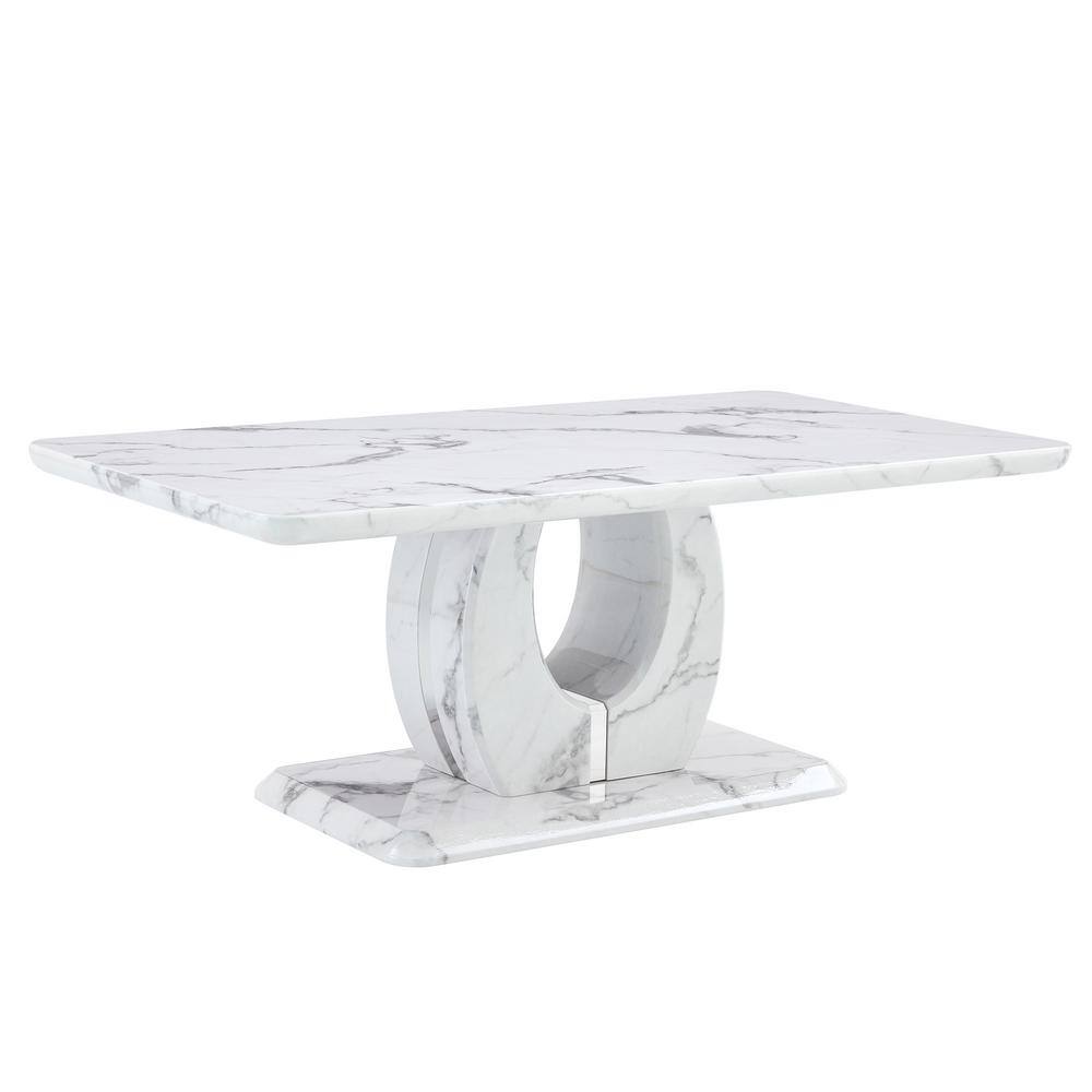 Polibi Modern 47 in. White Rectangle Faux Marble Coffee Table RS-31364 ...