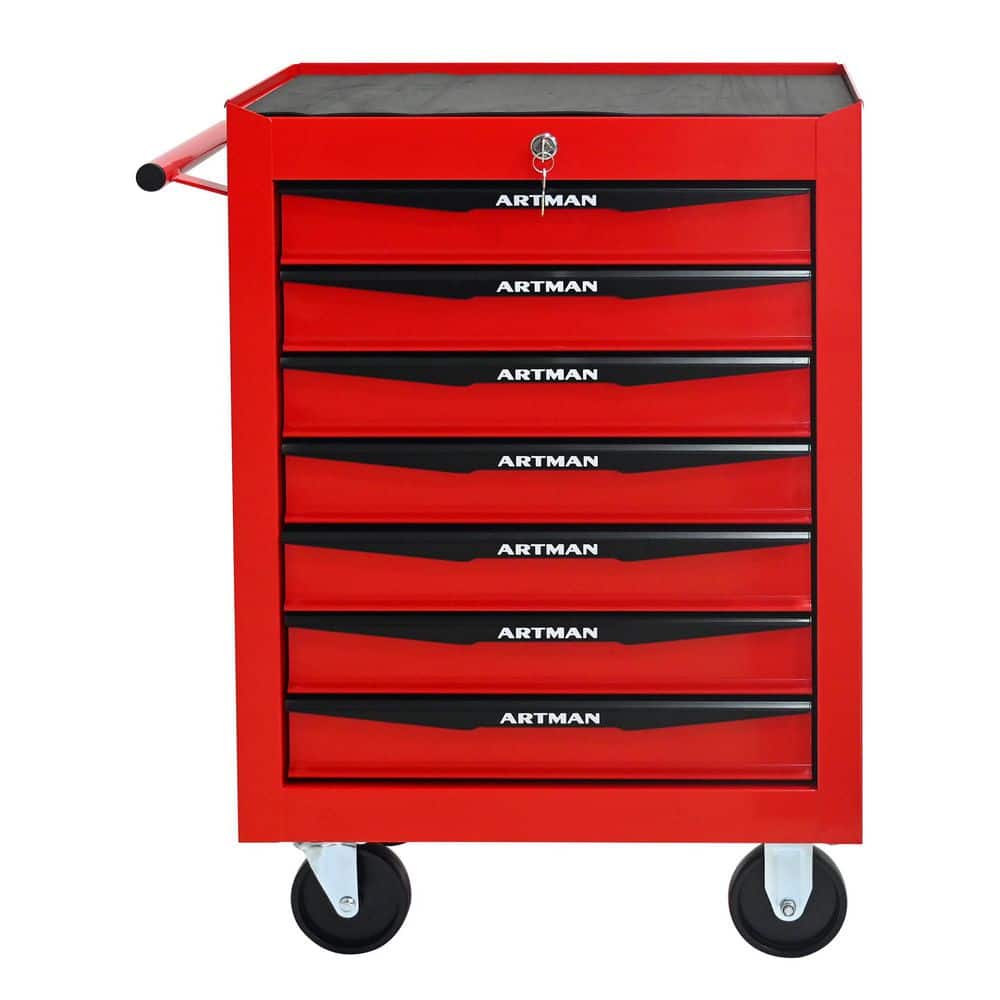 Damodpoy 13 in. W 7-Drawer Rolling Metal Black and Red Tool Carts with ...