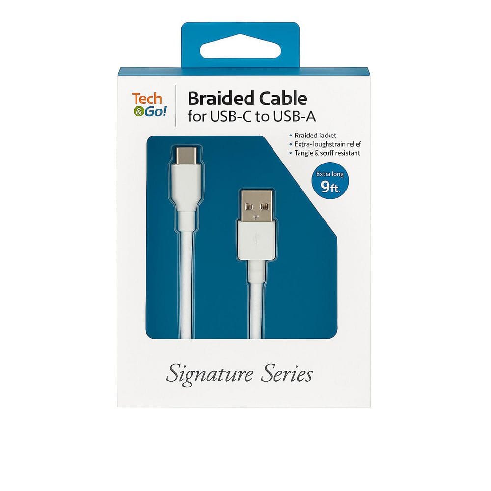 Tech and Go 9 ft. Braided Cable for USB to USB-C 131 3606 TG3 - The ...