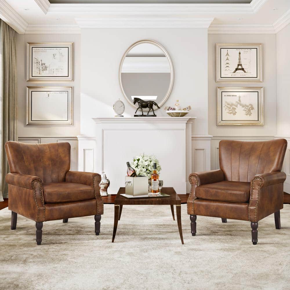 OrangeOne Anaya Brown Faux Leather Upholstered Wingback Accent Chair ...