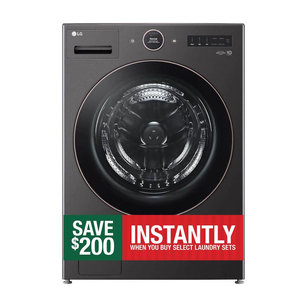 LG 5.0 cu. ft. Stackable Smart Front Load Washer in Black Steel with AI ...