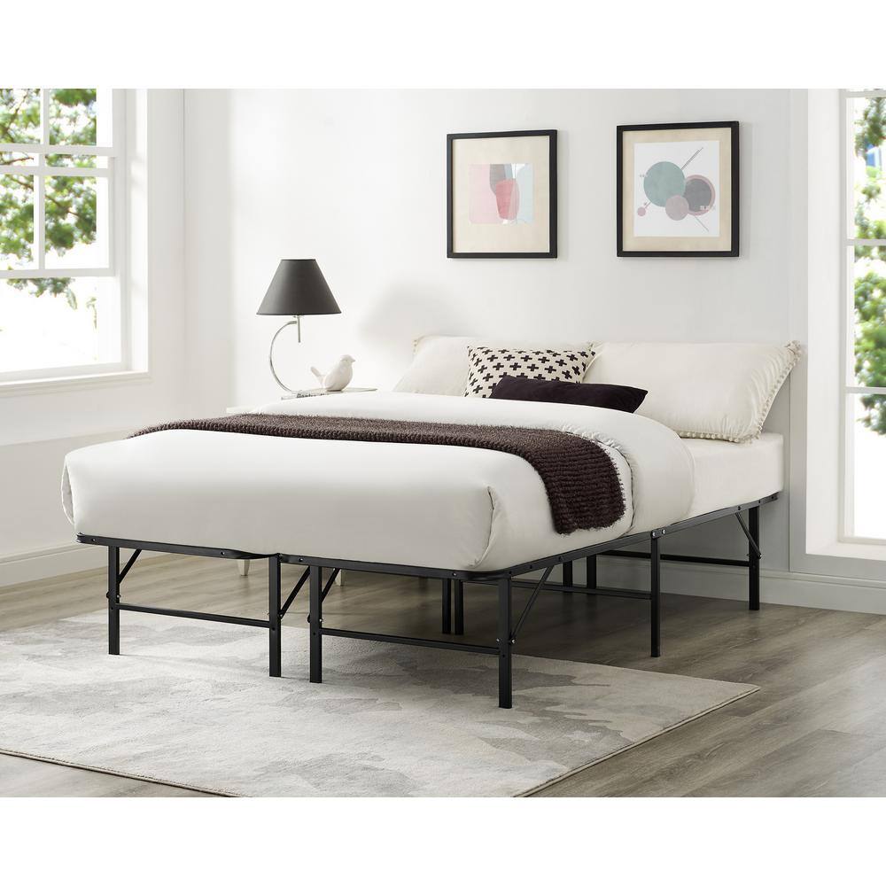 HOMESTOCK Black Heavy-Duty Metal Bed Frame 14 in. Full Platform Bed ...