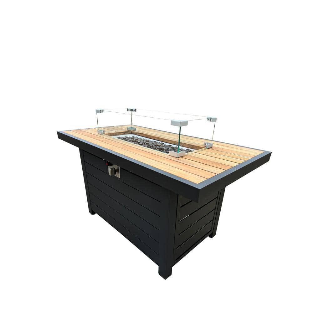 HiGreen Outdoor Denver 47 in. x 25 in. Rectangular Black Aluminum Teak ...
