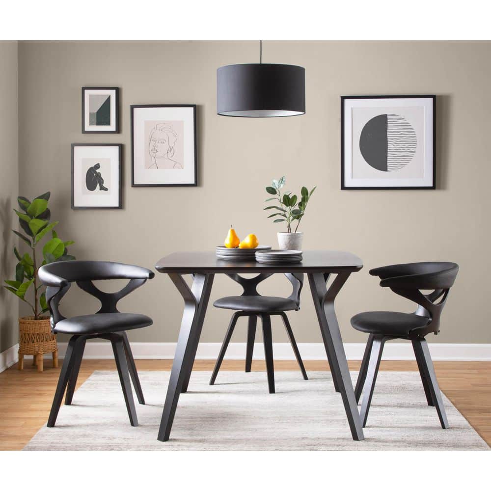Lumisource Gardenia Black Faux Leather and Black Wood Side Chair with ...