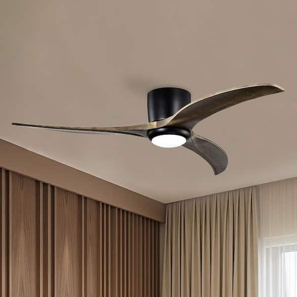 MODERN HABITAT 52 in. Integrated LED Indoor Flush Mount Matte Black/Dark Walnut Standard Ceiling ...