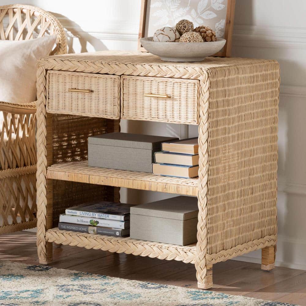 bali & pari Lanica 29.9 in. Pale Brown Rectangle Rattan Wicker Console ...