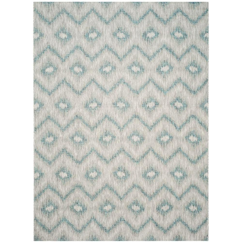 SAFAVIEH Courtyard Gray/Blue 9 ft. x 12 ft. Geometric Indoor/Outdoor ...