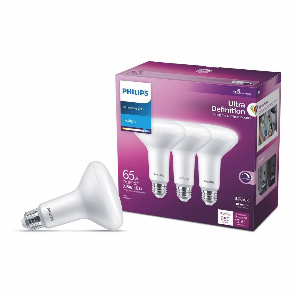 Philips 65-Watt Equivalent BR30 Ultra-Definition Dimmable E26 LED Light ...