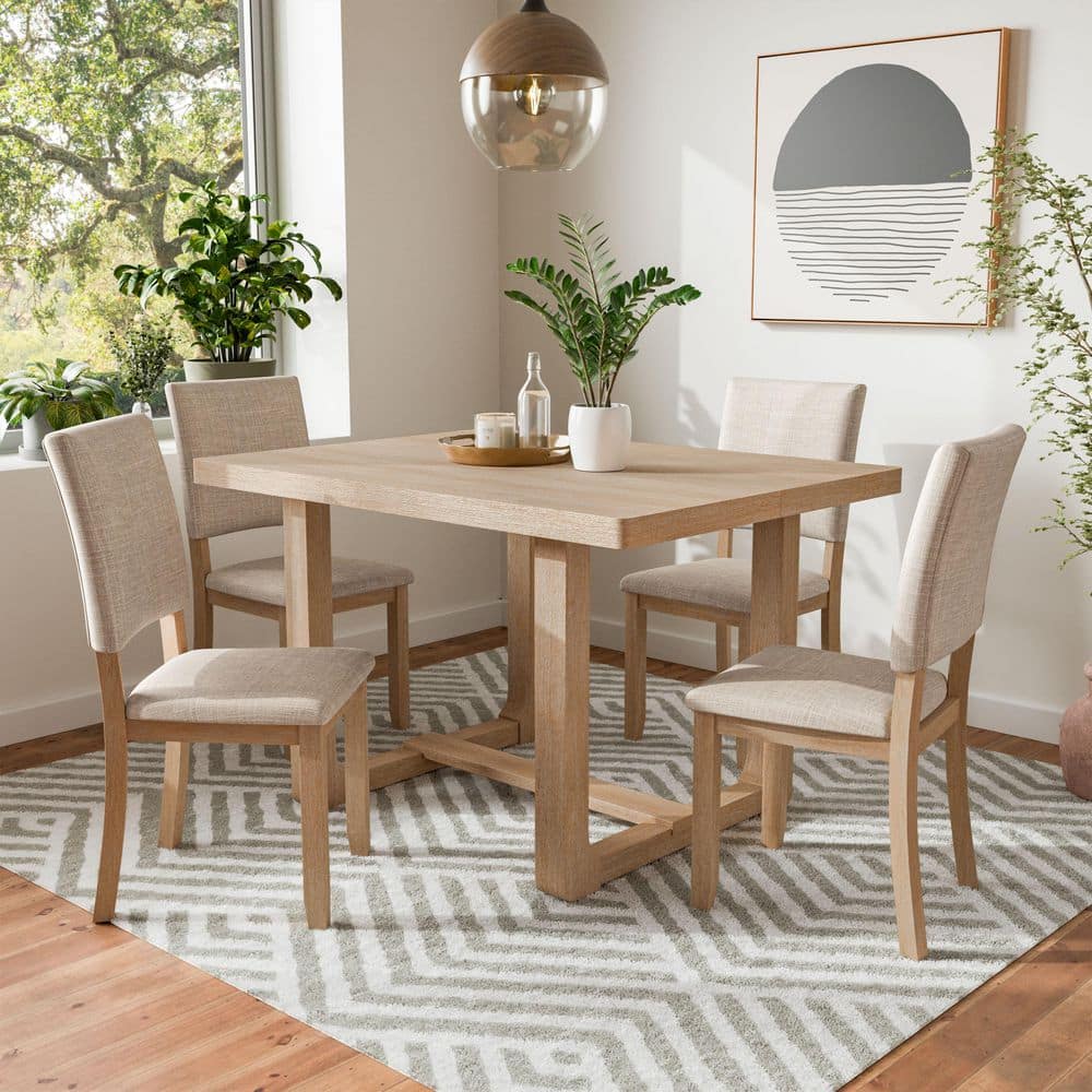 Furniture of America Jovie 5-Piece Rectangle Natural Wood Top Small ...