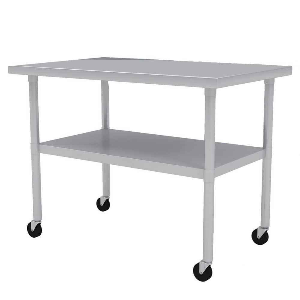2-Tier Stainless Steel Kitchen Prep Table with Adjustable Undershelf ...
