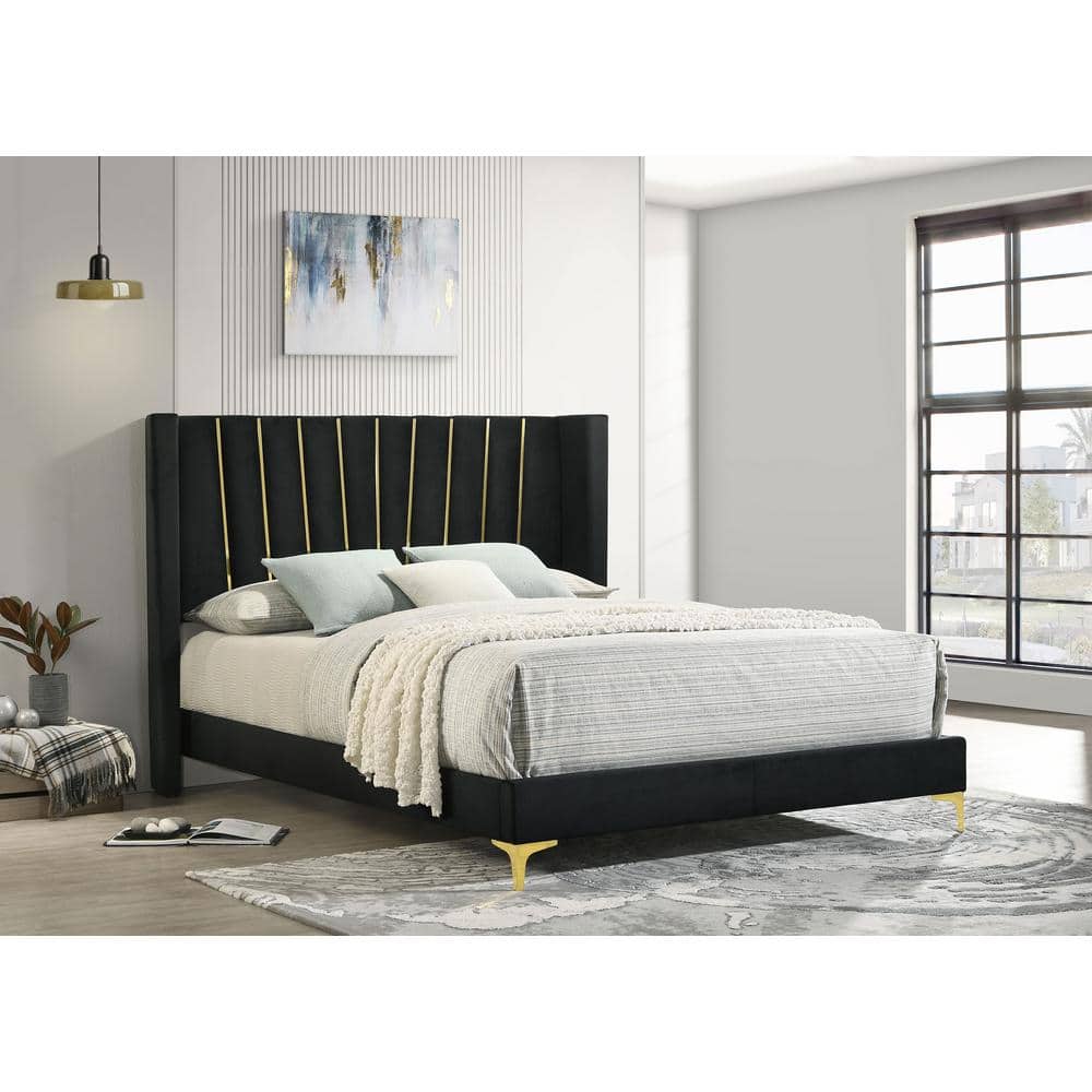 Coaster Kendall Black Upholstered Wood Frame Tufted Queen Panel Bed ...