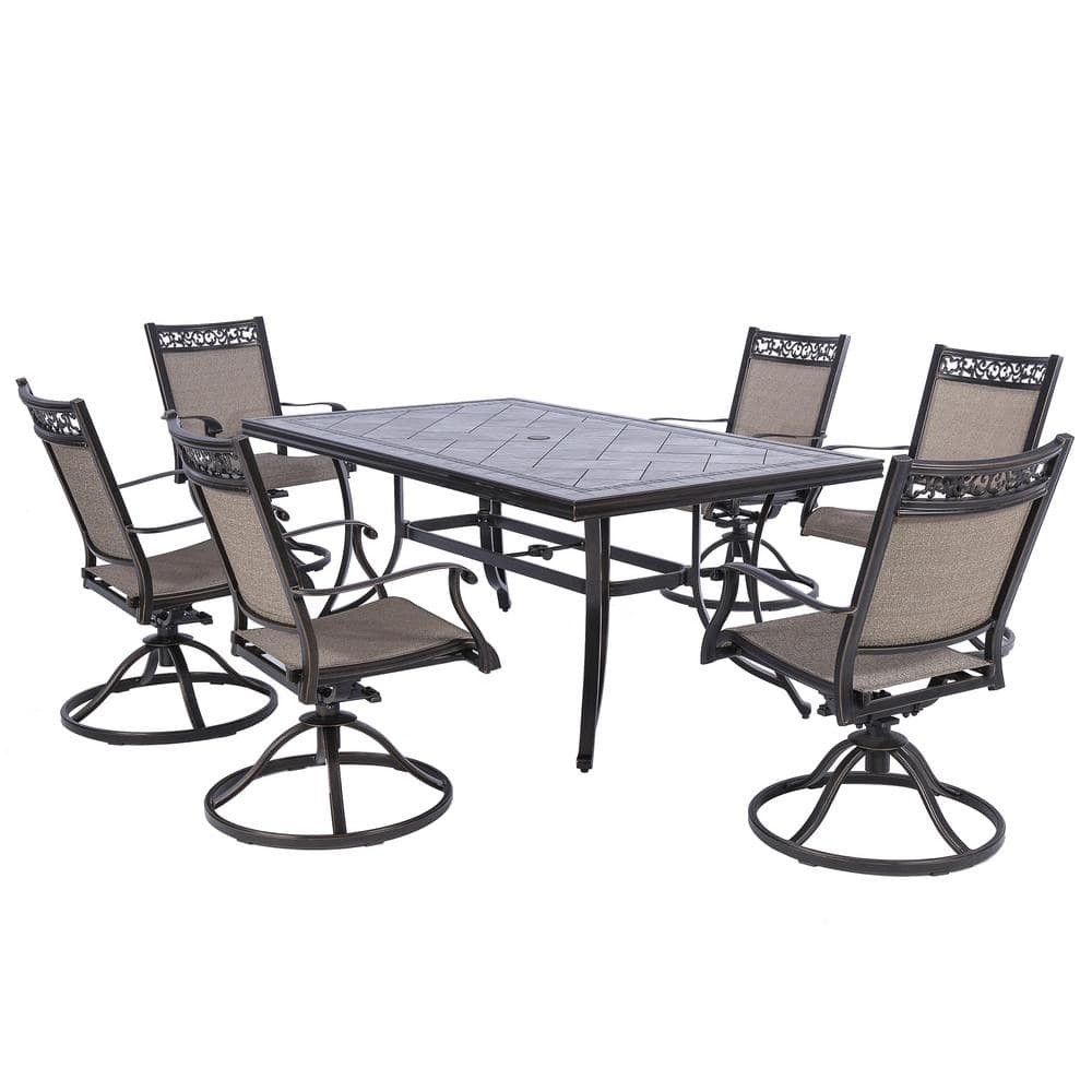 Mondawe Dusan 7-Piece Dark Gold Cast Aluminum Rectangular 28" H Outdoor ...
