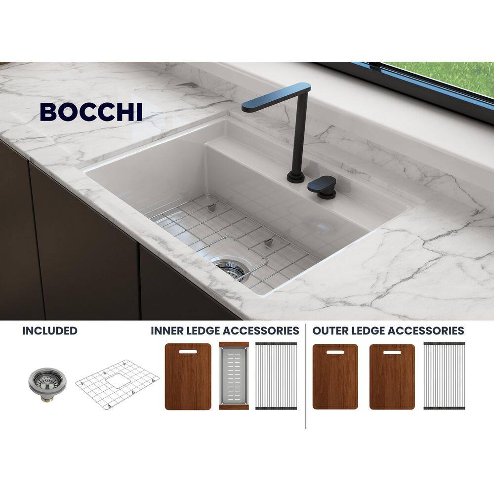 BOCCHI Baveno Uno White Fireclay 27 in. Single Bowl Undermount/Drop-In ...