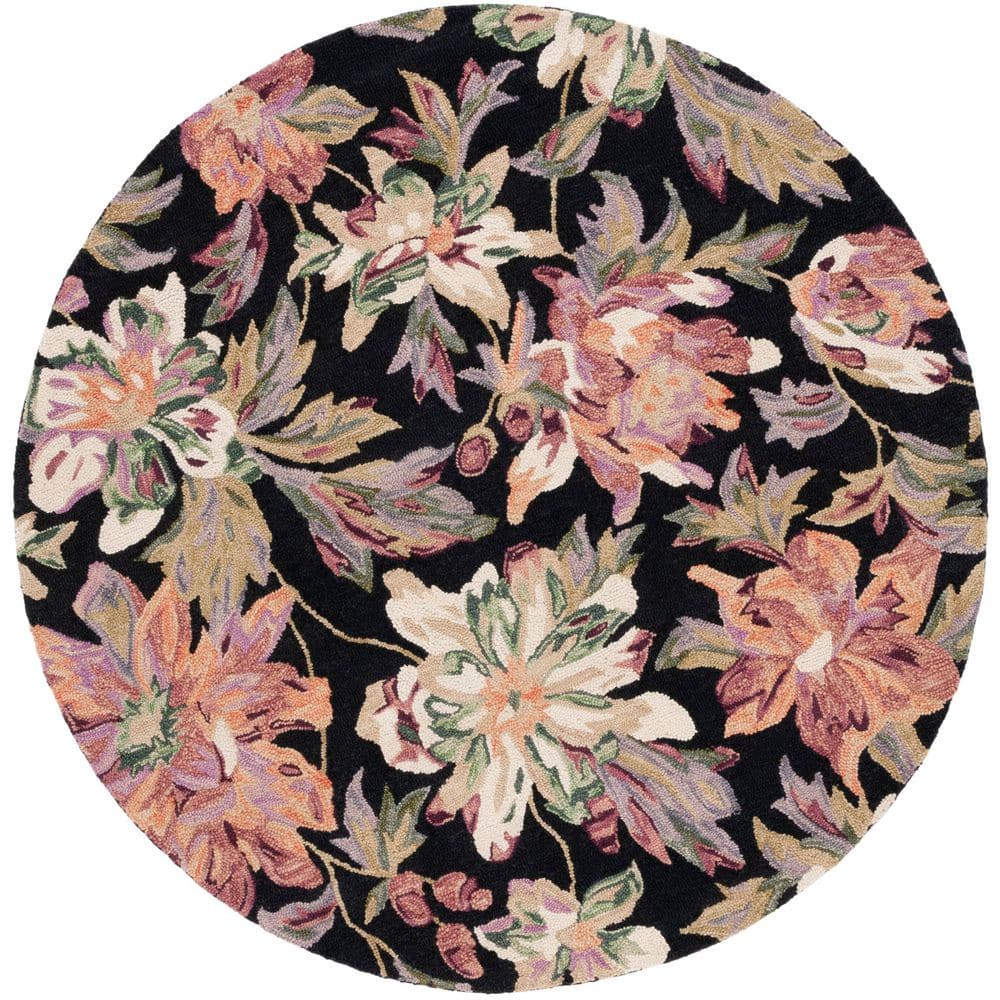 SAFAVIEH Blossom 6 ft. x 6 ft. Black/Plum Oversized Floral Round Area ...