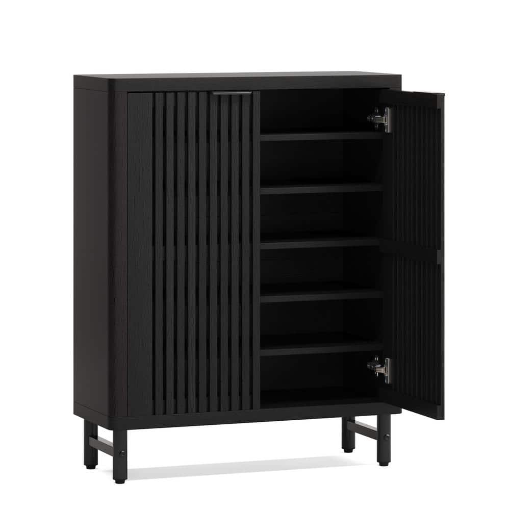 BYBLIGHT Lauren 43 in. H x 33 in. W Black Wood Shoe Storage Cabinet ...