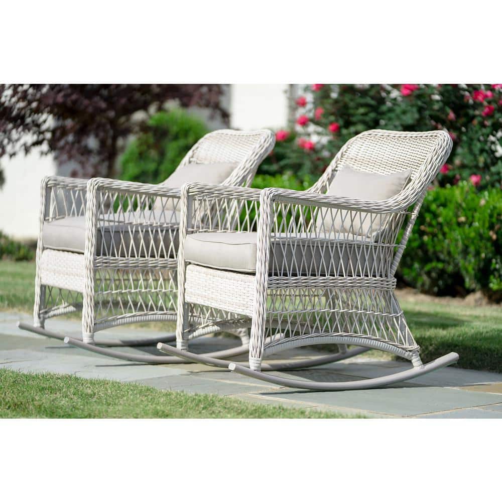 Leisure Made Pearson Antique White Wicker Outdoor Rocking Chair with ...