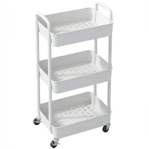 Wudkey 3-Tier White Storage Organizer with Wheels and Classified ...