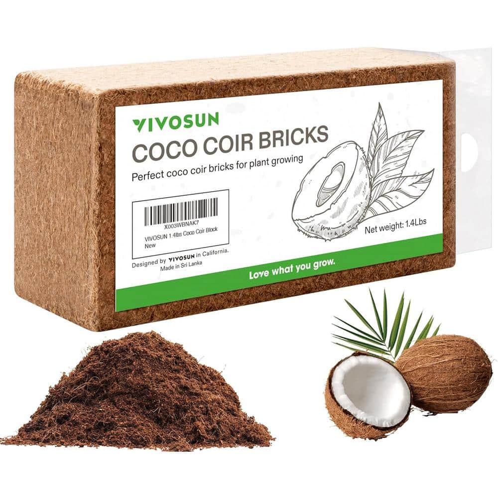 VIVOSUN 1.4 lbs. Organic Compressed Coconut Coir Brick Coconut Fiber ...