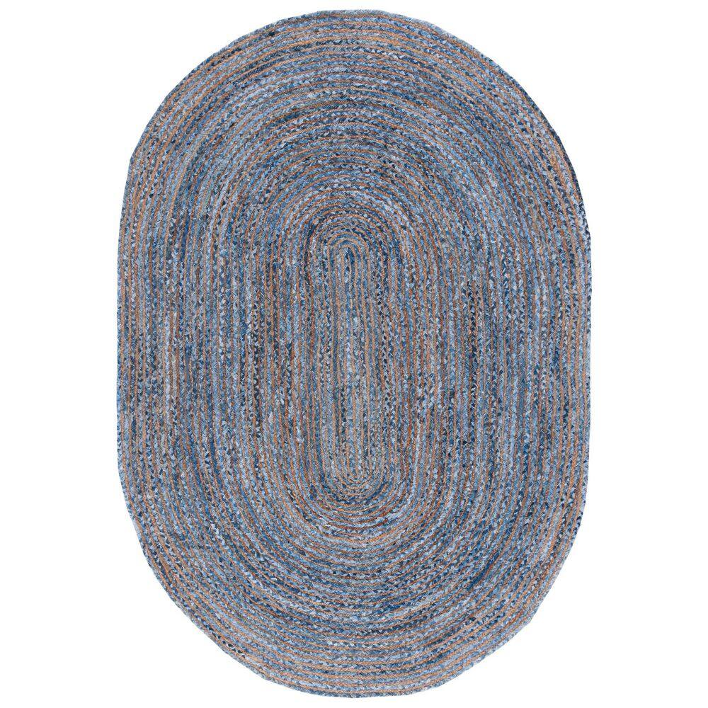 SAFAVIEH Cape Cod Blue/Natural 6 ft. x 9 ft. Striped Border Oval Area ...