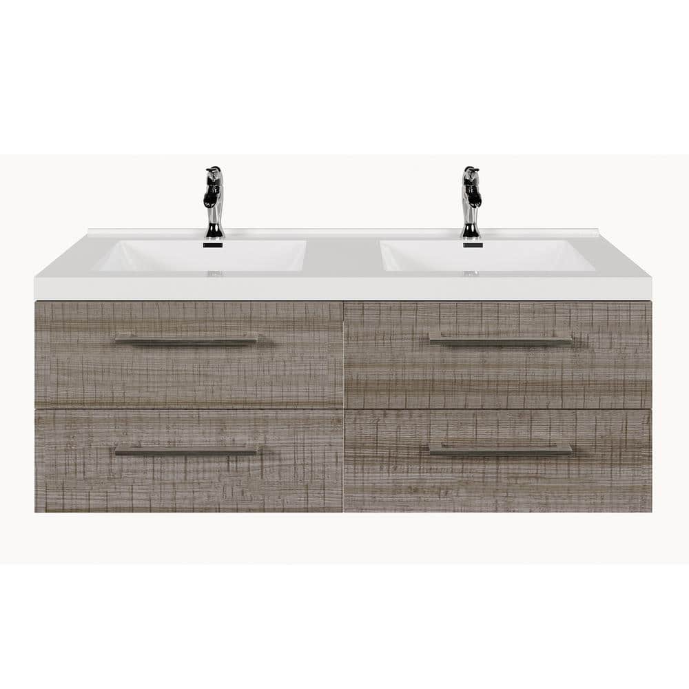 Eviva Lucy 59 in. Double Sink Floating Ash Bath Vanity with White ...