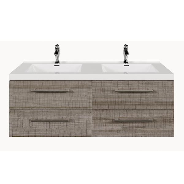 Eviva Lucy 59 in. Double Sink Floating Ash Bath Vanity with White ...