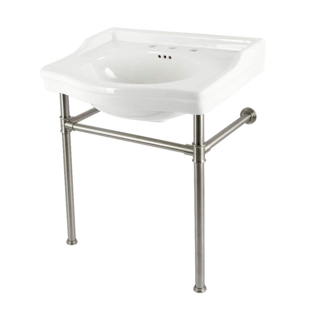 Kingston Brass Fauceture 30 in. Ceramic Console Sink Set in Brushed ...