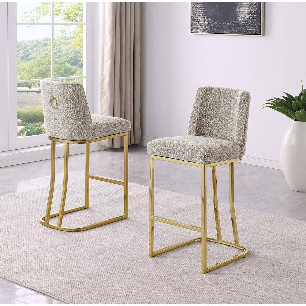 Best Quality Furniture Raven Grey Boucle Fabric Counter Height Stool ...