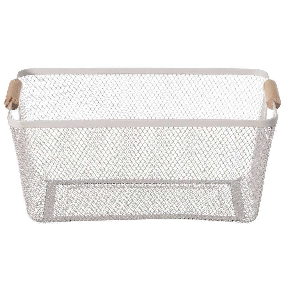 Basicwise Set of 3 White Small Metal Mesh Cube Storage Bin Basket with ...