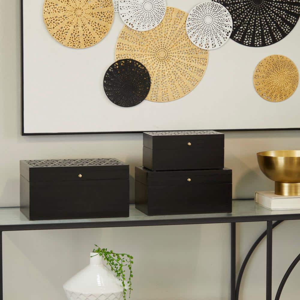 Litton Lane Rectangle Wood Intricate Carved Box with Hinged Lid (Set of ...