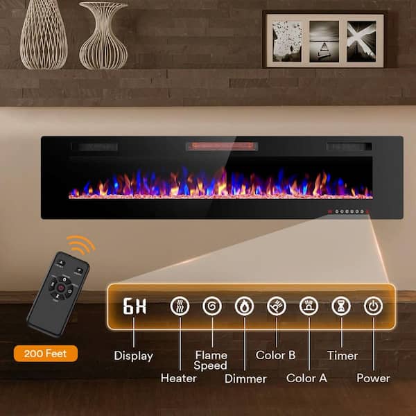 R.W.FLAME 68 in. Wall Mount Low Noise Electric Fireplace with Remote ...