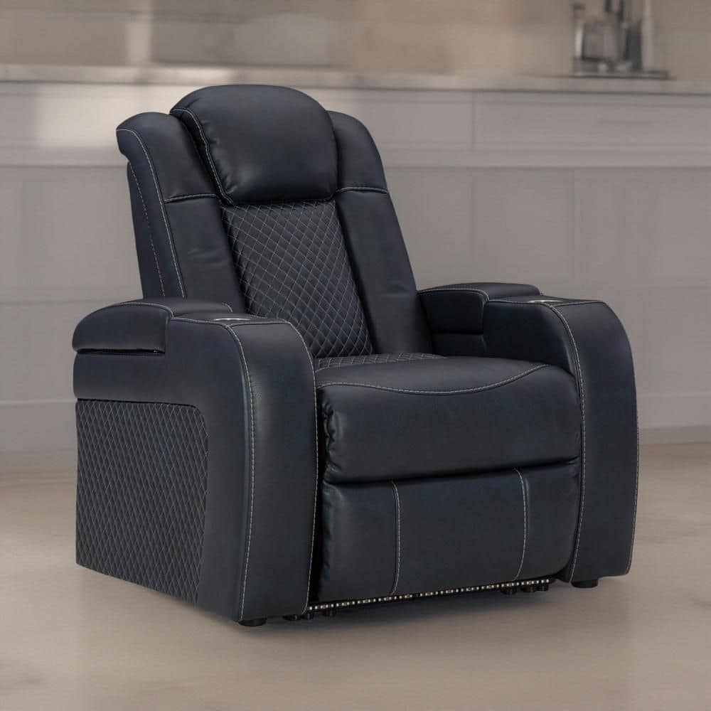 Benjara Fynne Sapphire Blue Faux Leather Glider Power Recliner Chair ...