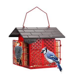 Comfortable Red Metal Hanging Multiple Bird Species Seed Feeder - 4 lbs ...