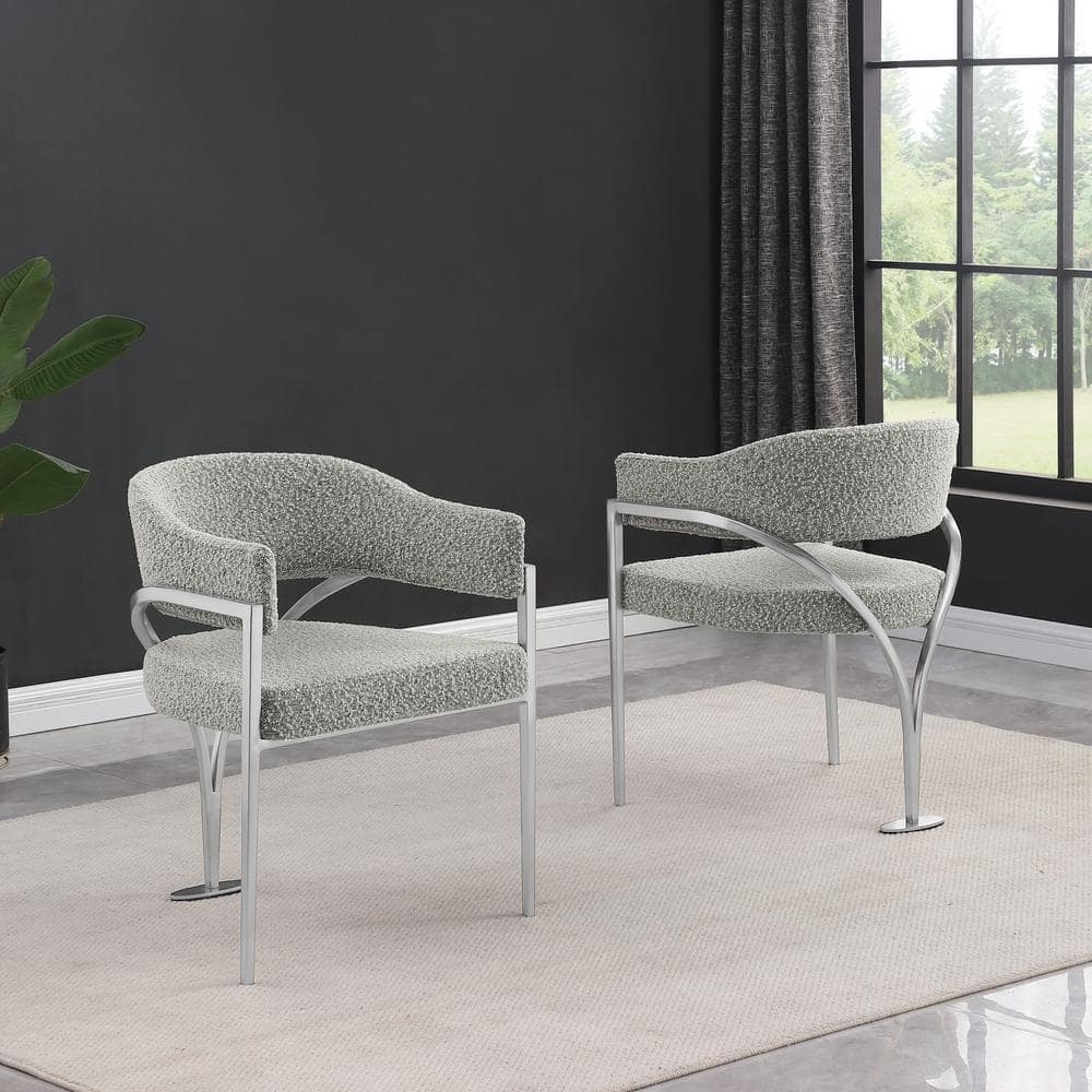 Best Quality Furniture Rory Rich Gray Boucle Fabric Dining Chair Set of ...