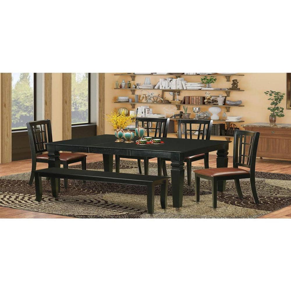 East West Furniture 6-Piece Rectangle Black Finish Solid Wood Top ...