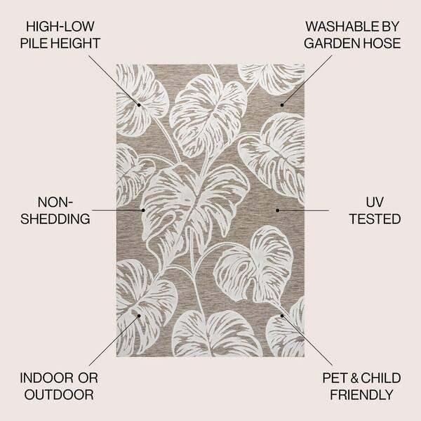 JONATHAN Y Tobago Brown/Ivory 8 ft. x 10 ft. High-Low 2-Tone Monstera ...