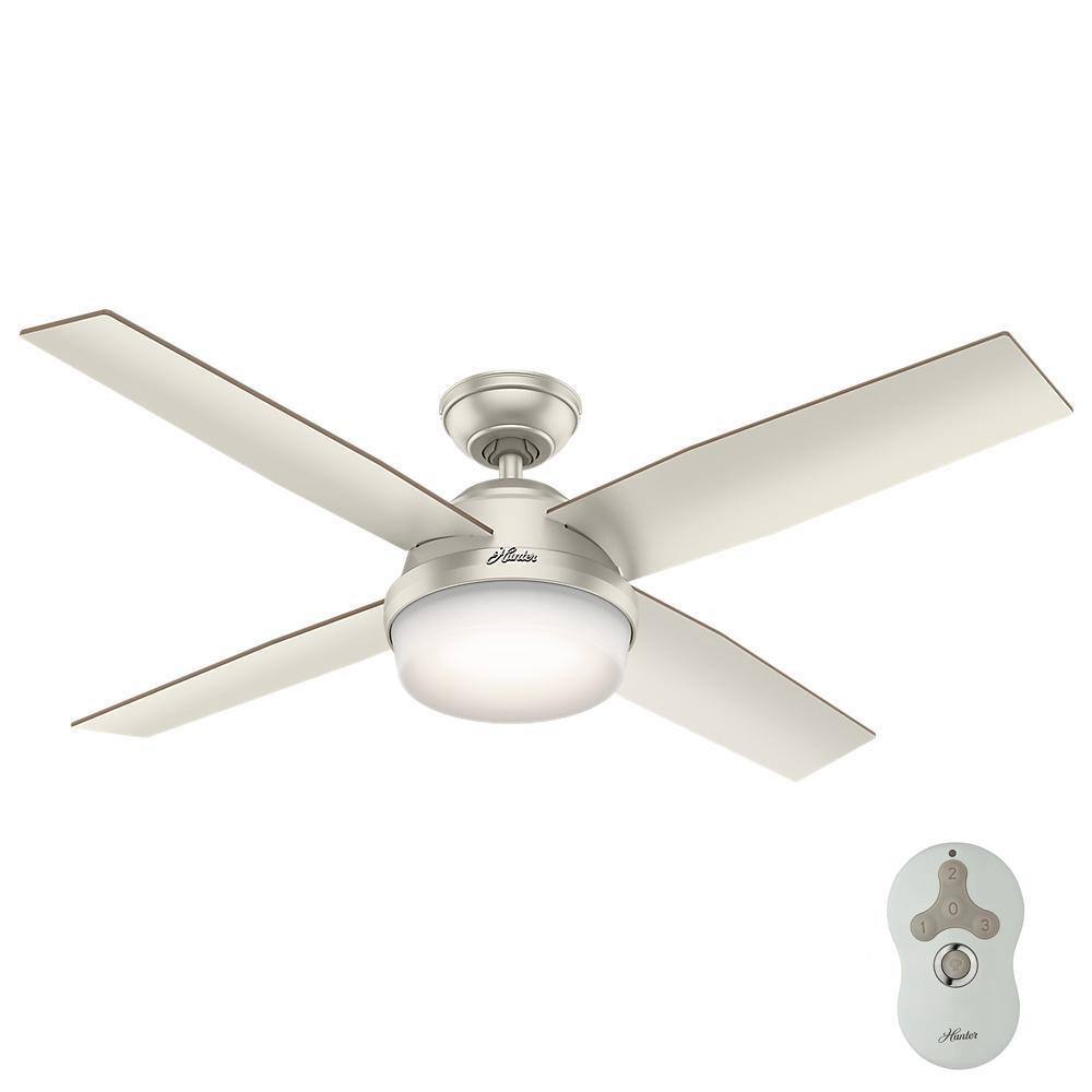 Hunter Dempsey 52 in. LED Indoor/Outdoor Matte Nickel Ceiling Fan with ...