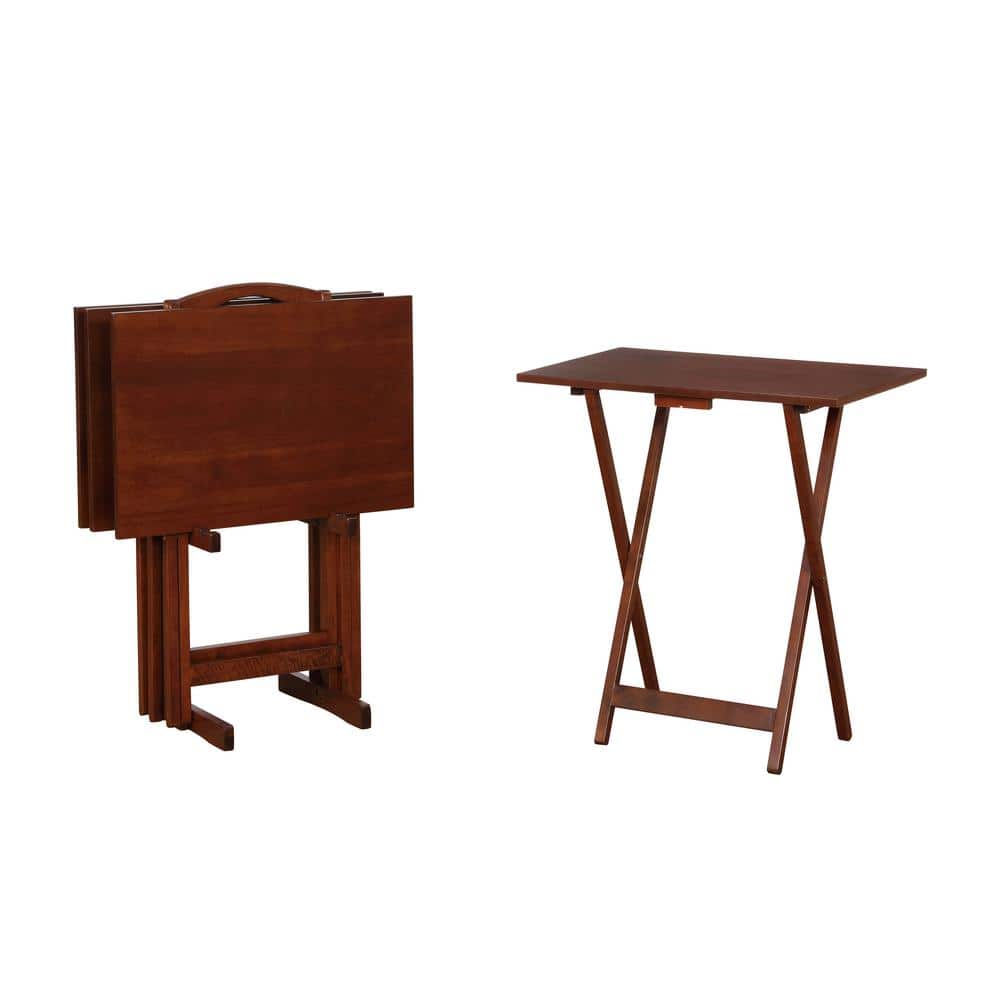 Powell Company Tanner Hazelnut Wood Top 5 Piece Folding Tray End Tables ...