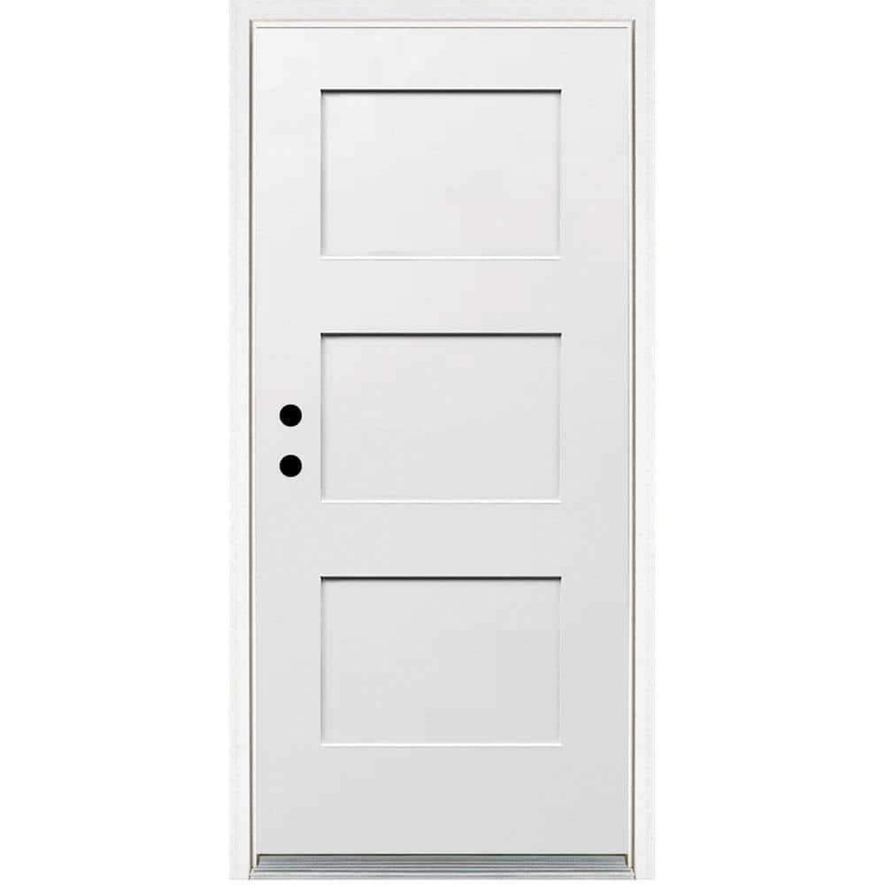 MP Doors 36 in. x 80 in. Right-Hand Smooth White 3 Panel Shaker ...