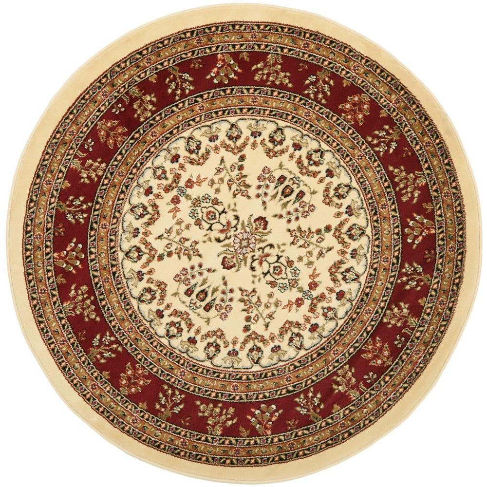 SAFAVIEH Lyndhurst Ivory/Red 5 ft. x 5 ft. Round Antique Floral Border ...