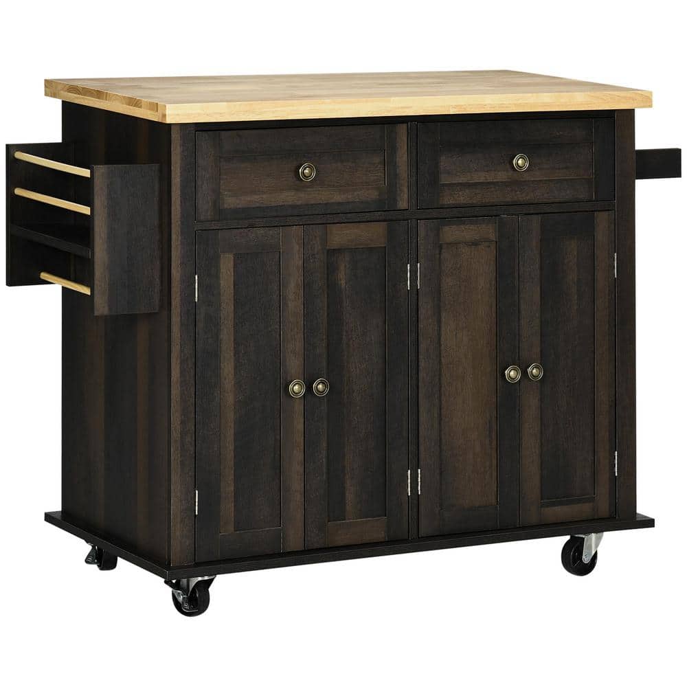 ANTFURN Brown Oak Kitchen Cart with Drawers Shelf Spice Rack Locking ...