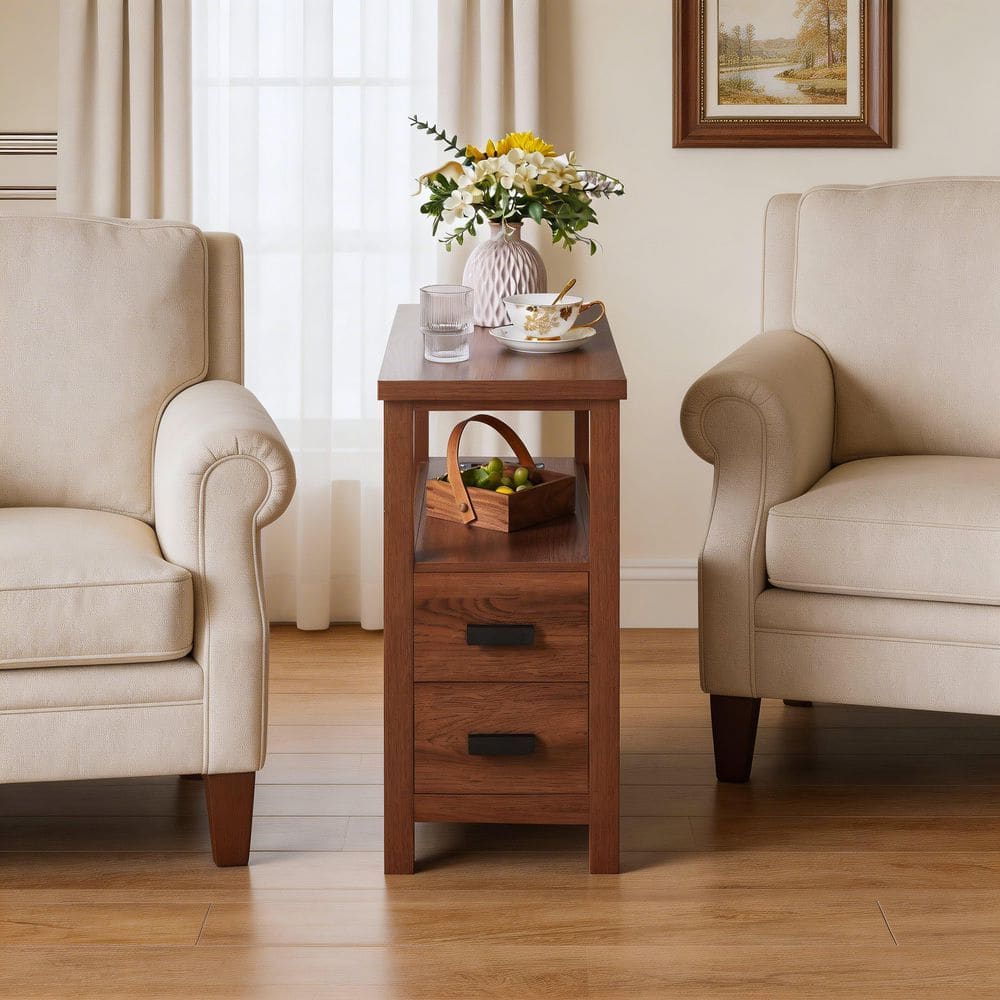 Noble House Avice Walnut 2-Drawer Nightstand with Charging Station ...