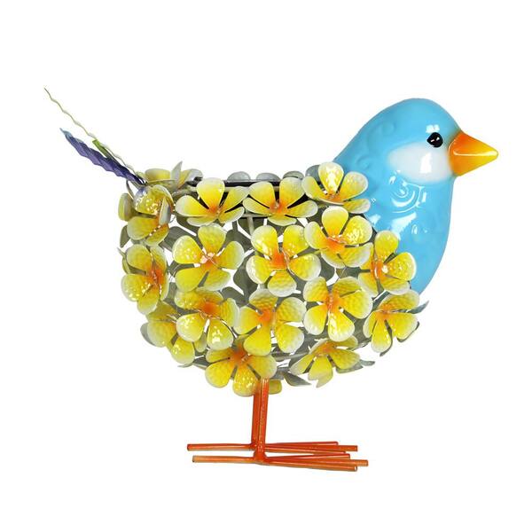 Exhart Solar Yellow Metal Song Bird with 38 LEDs in a Flower Body, 6 in ...