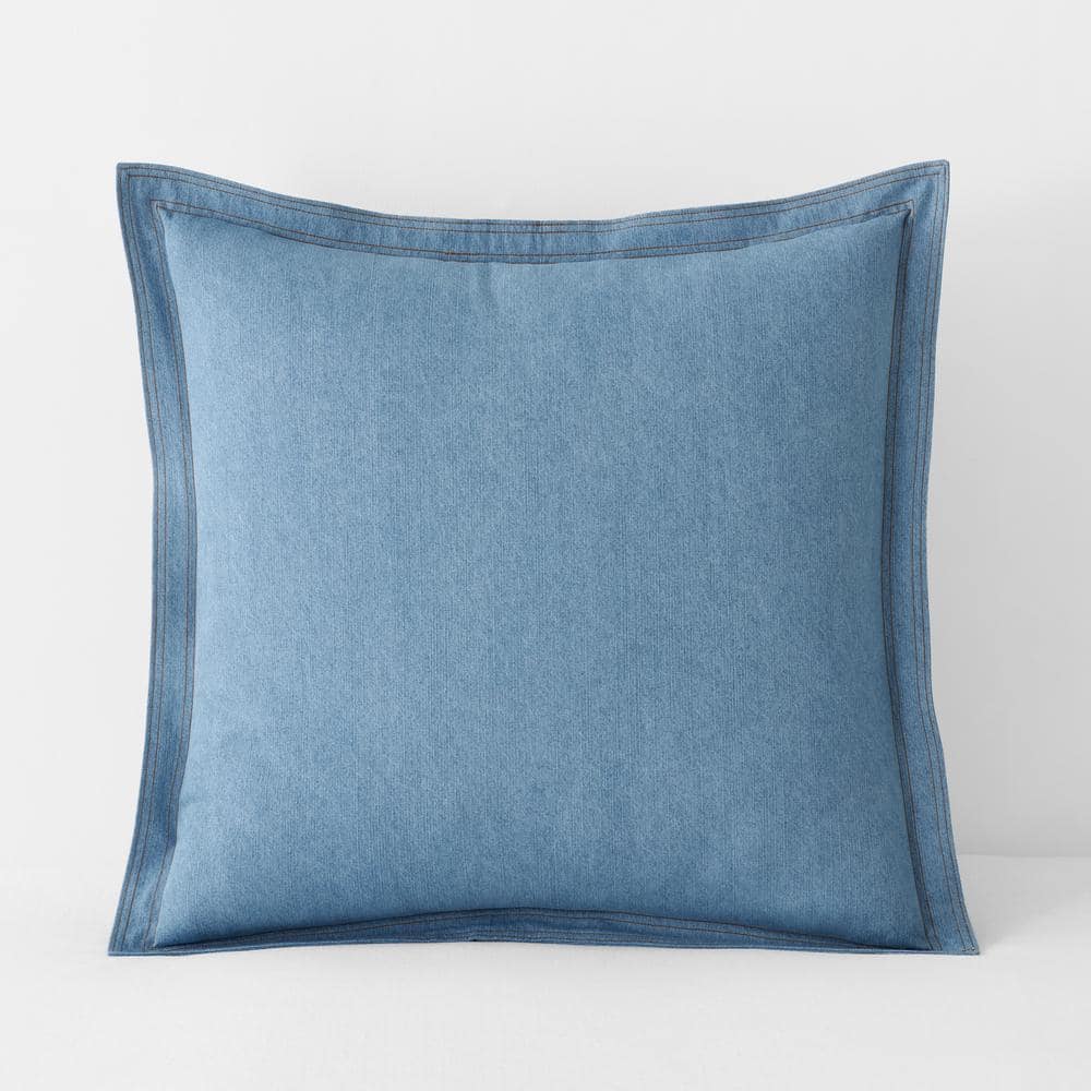 The Company Store Washed Denim Tob Denim Blue Cotton Euro Sham 51218F-E ...