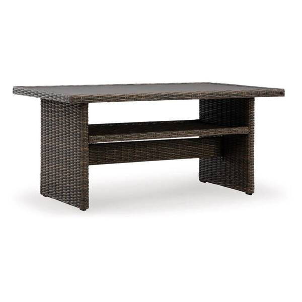 Benjara Soha Brown Rectangular Resin Wicker Outdoor Dining Table ...