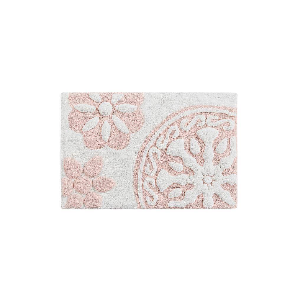 20 in. x 30 in. Pink Cotton Tufted Bathroom Rug, Quick Dry, Shower Room ...