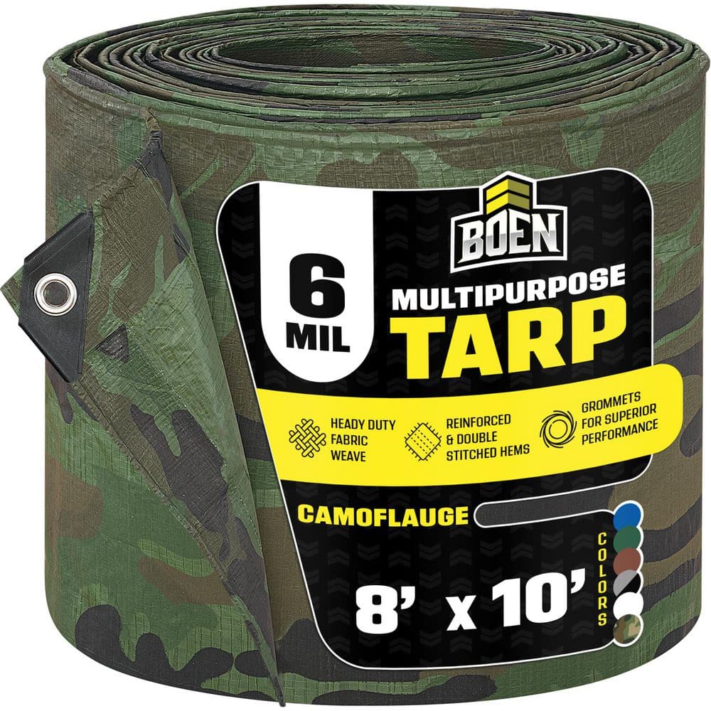 BOEN 8 ft. x 10 ft. Multi-Purpose Camouflage Poly Tarp Cover 6 Mil ...