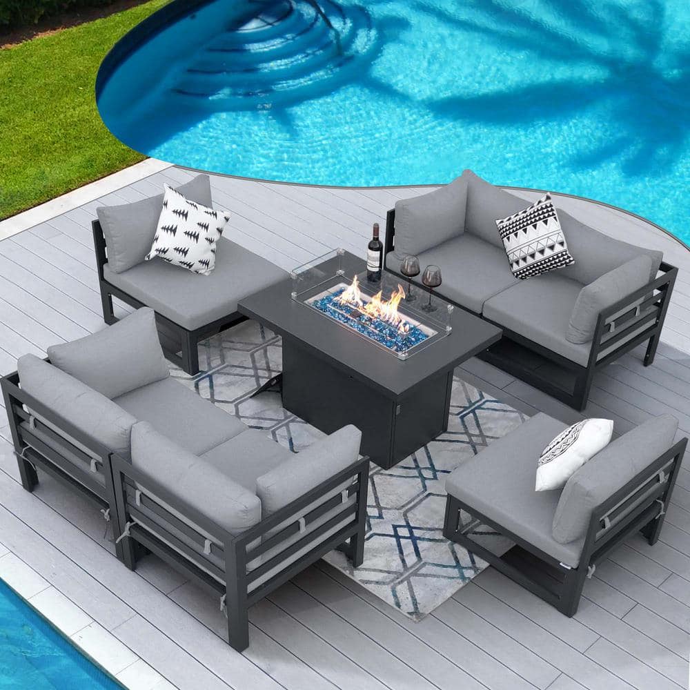 FINCATI Charcoal 7-Piece Outdoor Outdoor Aluminum Deep Seating Sofa Set ...