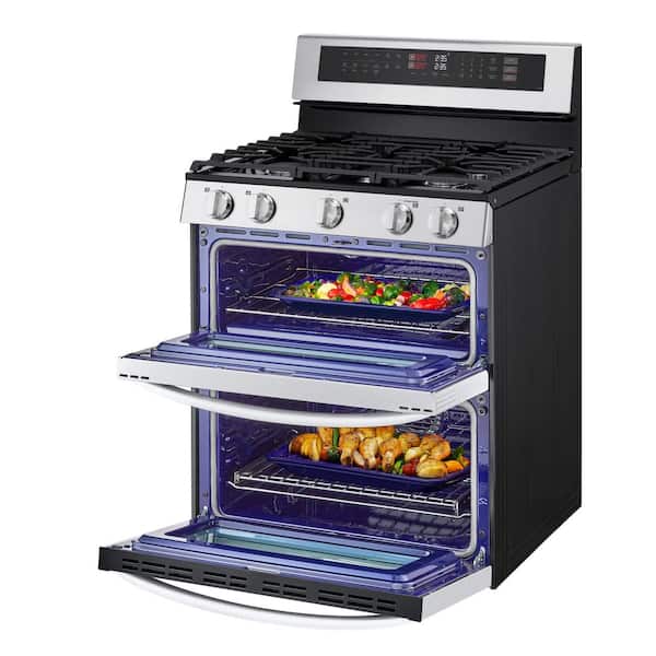 LG 30 in. 6.9 cu. ft. 5 Burners Smart Wi-Fi Freestanding Double Oven ...