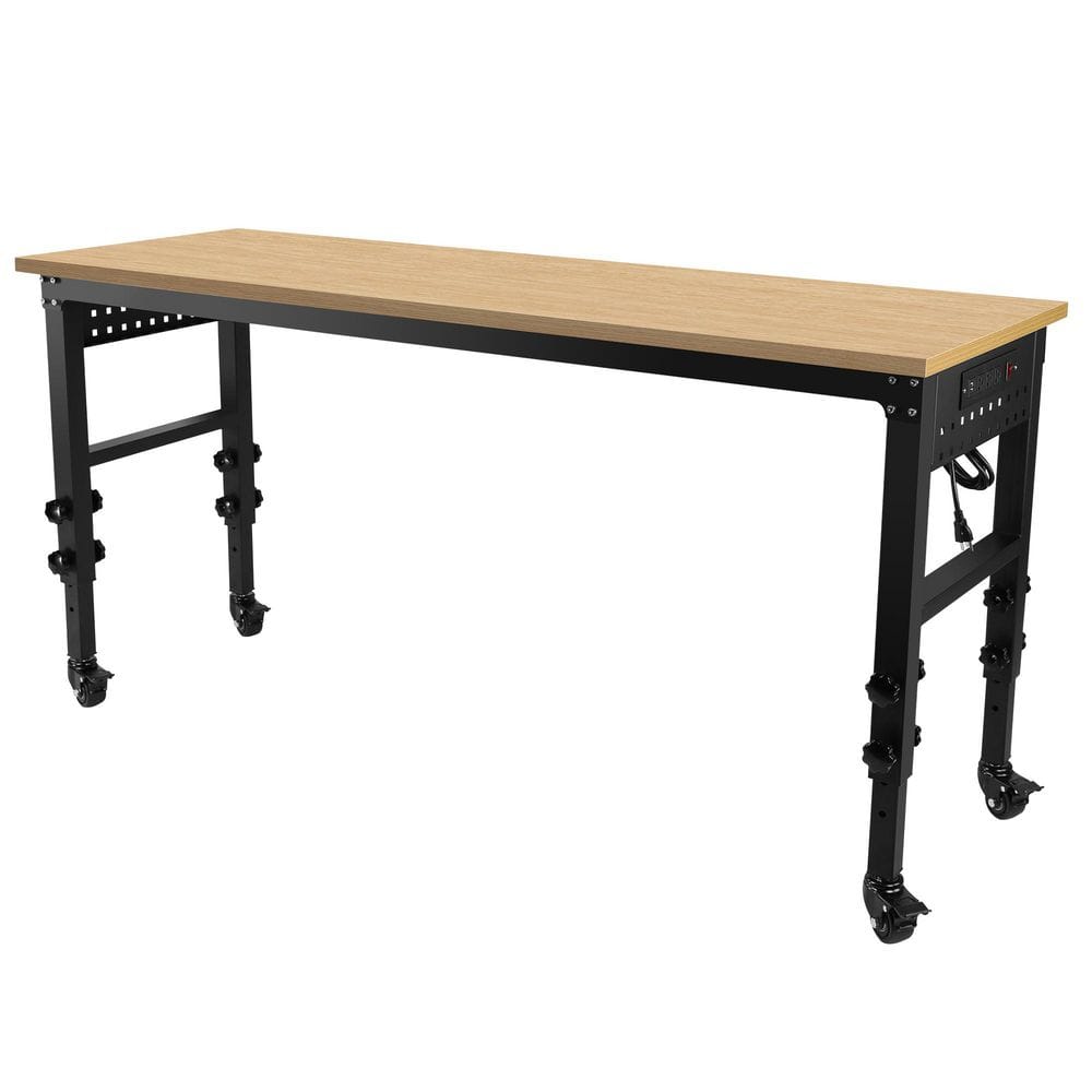 72 in. Adjustable Workbench, Rolling Heavy-Duty Worktable with Power ...
